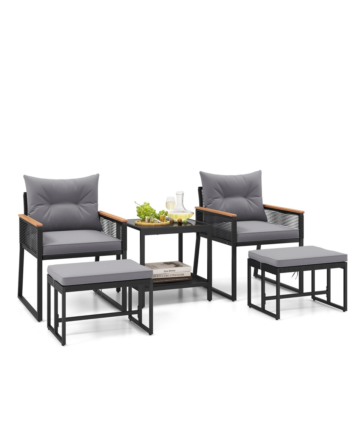 Click here for Gymax 5 Piece Patio Conversation Set Pe Rattan Wic... prices
