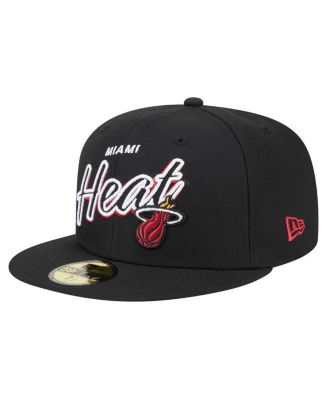 New Era Men's Black Miami Heat Sport Night Script Sided 59FIFTY Fitted ...