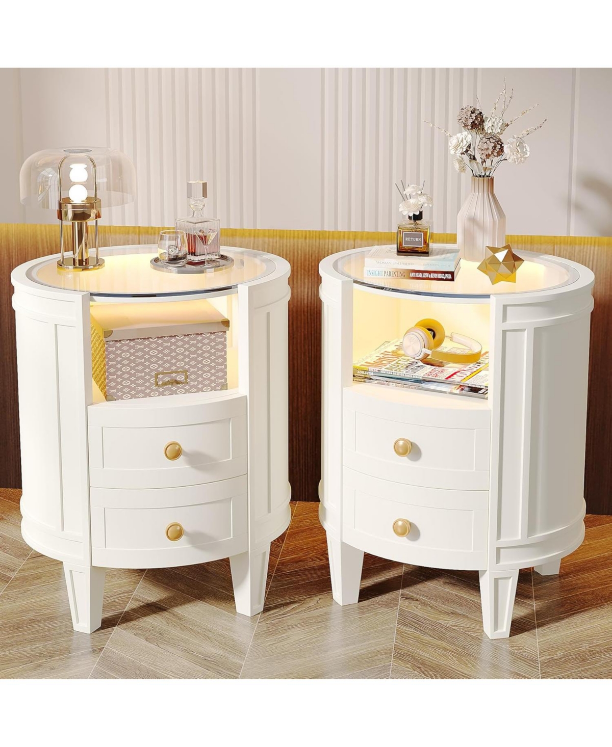 Click here for Tribesigns Set of 2 Nightstand with Led Glass Tabl... prices