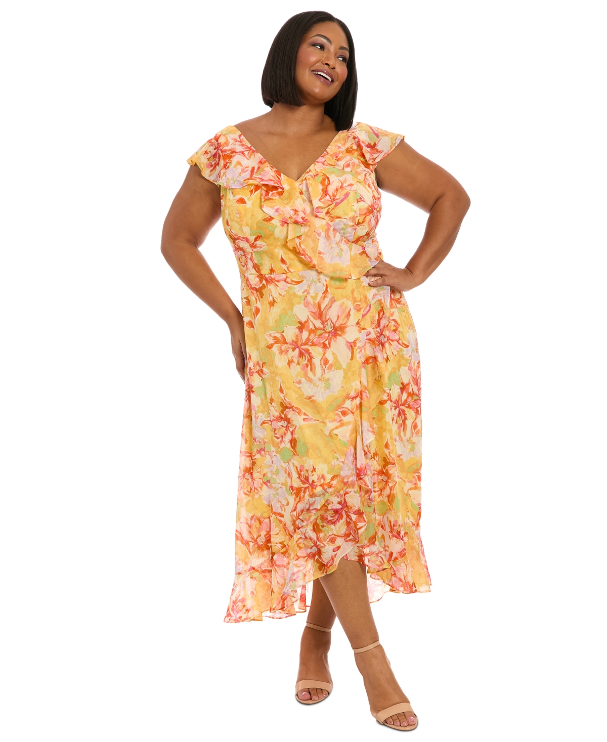 Click here for London Times Plus Size Floral Chiffon Ruffle-Neck... prices