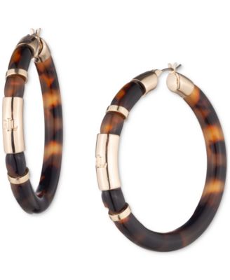 Lauren Ralph Lauren Gold-Tone Tortoise Shell Look Medium Hoop Earrings, 1.77" - Macy's