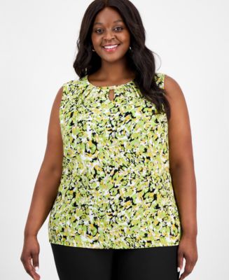 Kasper Plus Size Printed Sleeveless Keyhole Blouse - Macy's