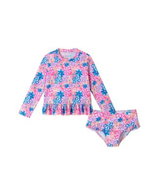 Toddler/Child Girls Floral Print Rib Long Sleeve Rash Guard Set - Macy's