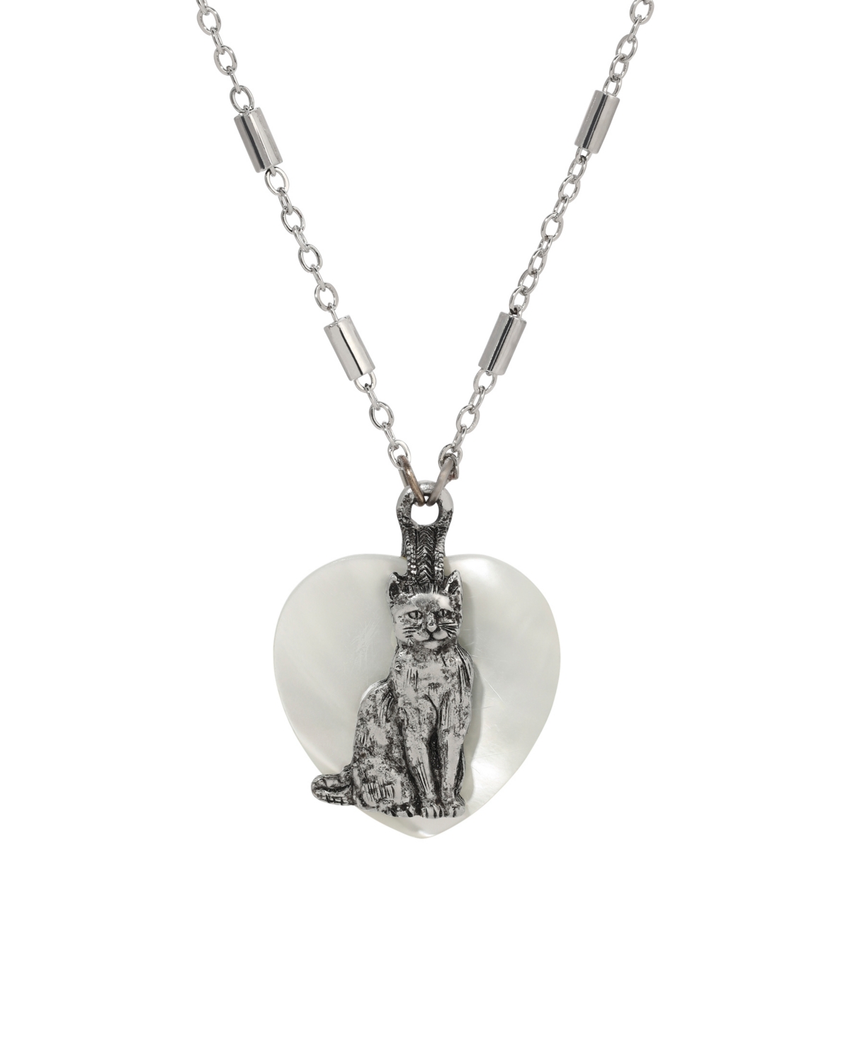 Click here for 2028 Mop Heart Cat Pendant Necklace - Silver White prices