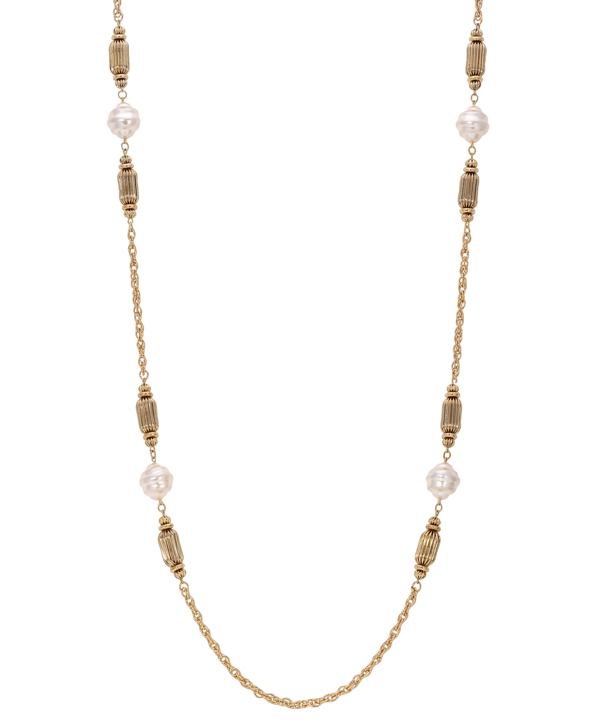 Click here for 2028 Faux Cultivated Pearl Fluted Brass Long Neckl... prices