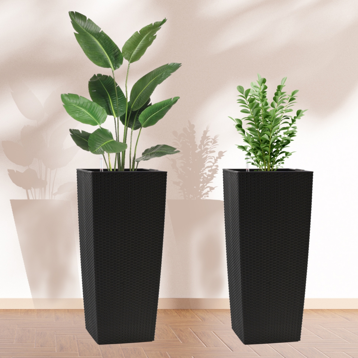 Click here for Large Black Faux Rattan Planter with Self-Watering... prices