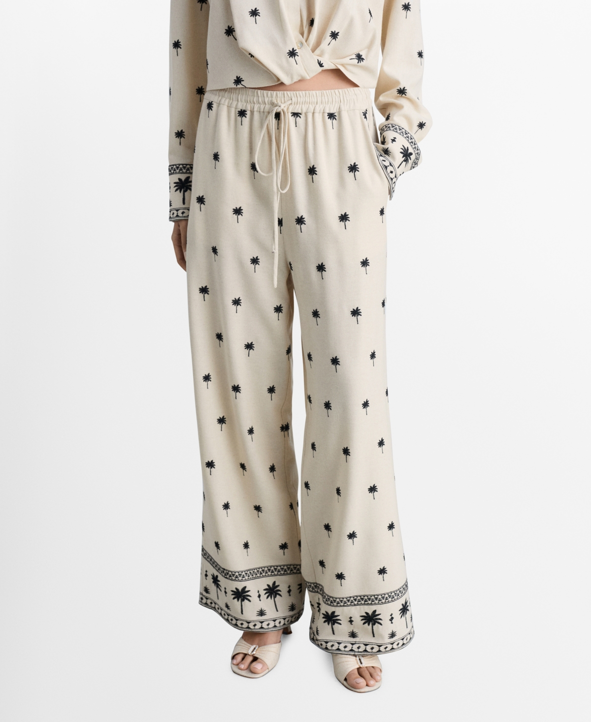 Click here for Mango Womens Embroidered Straight-Fit Trousers - B... prices