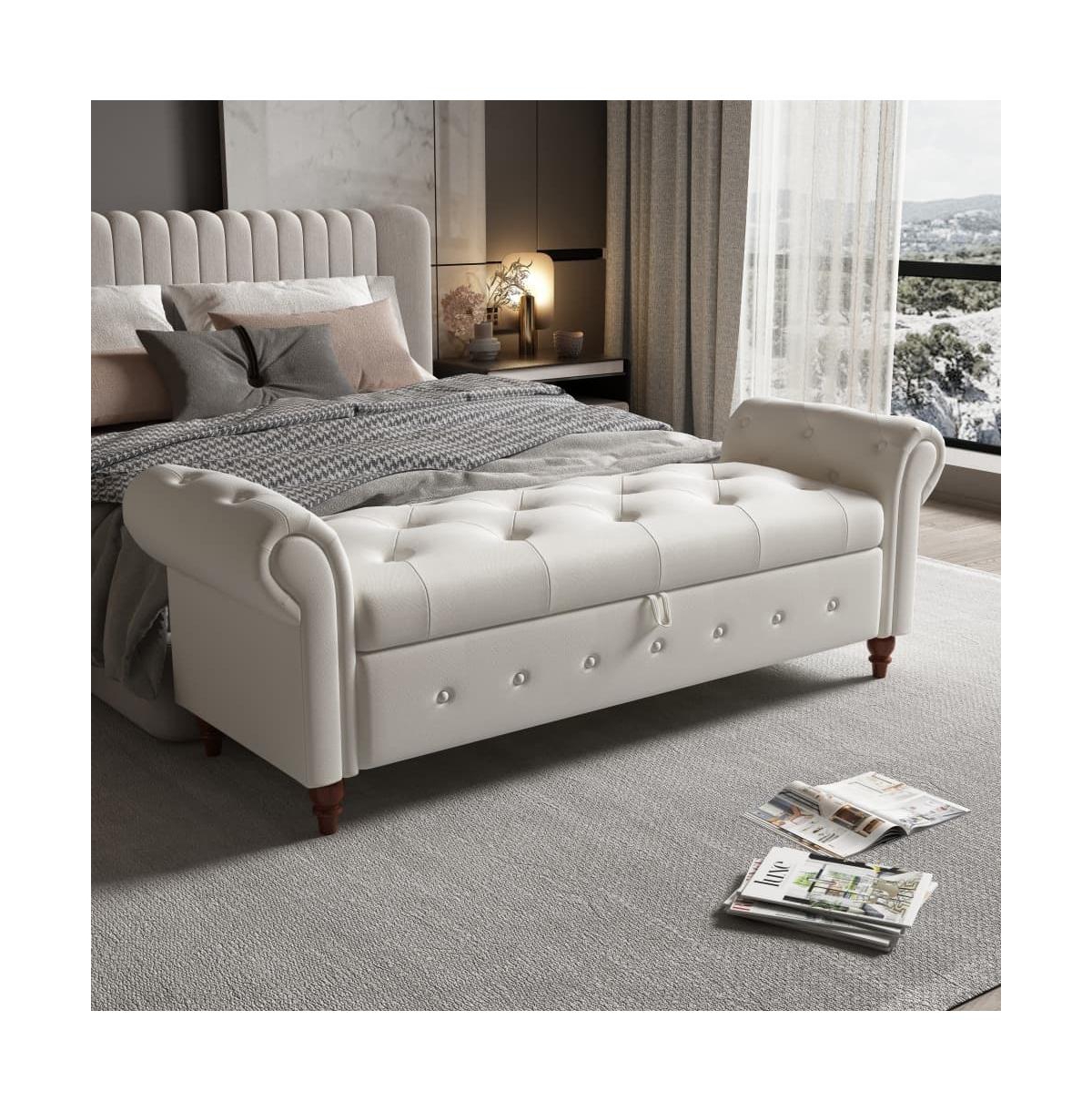 Click here for 63 Inch Upholstered Storage Bench with Rolled Arms... prices