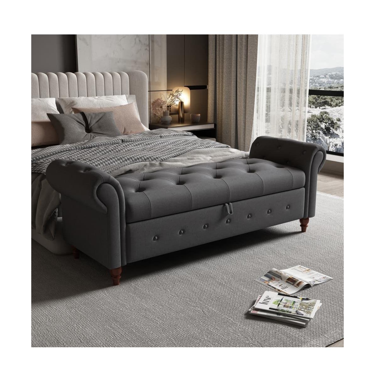 Click here for 63 Inch Upholstered Storage Bench with Rolled Arms... prices