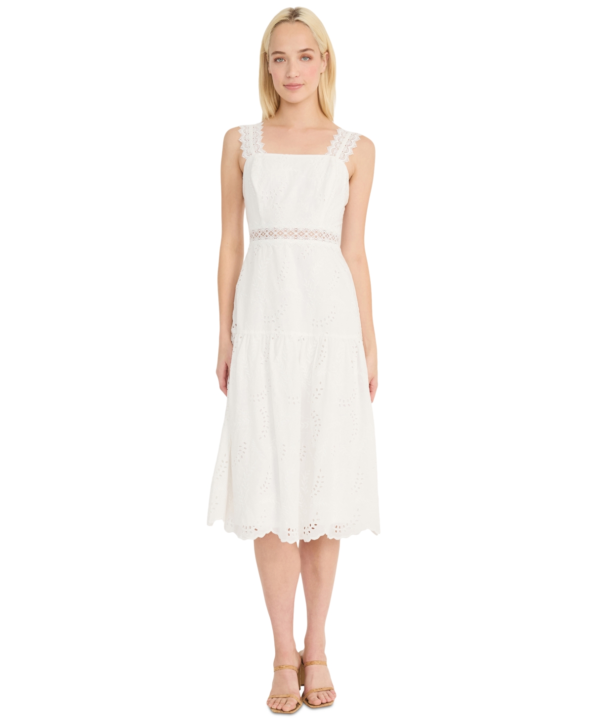 Click here for Donna Morgan Womens Eyelet-Embroidered Midi Dress... prices
