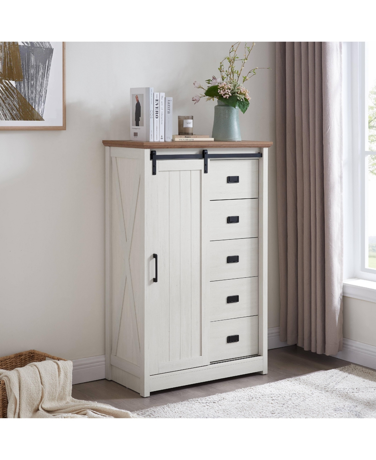 Click here for 5 Drawers Dresser w/Sliding Barn Door  Farmhouse M... prices