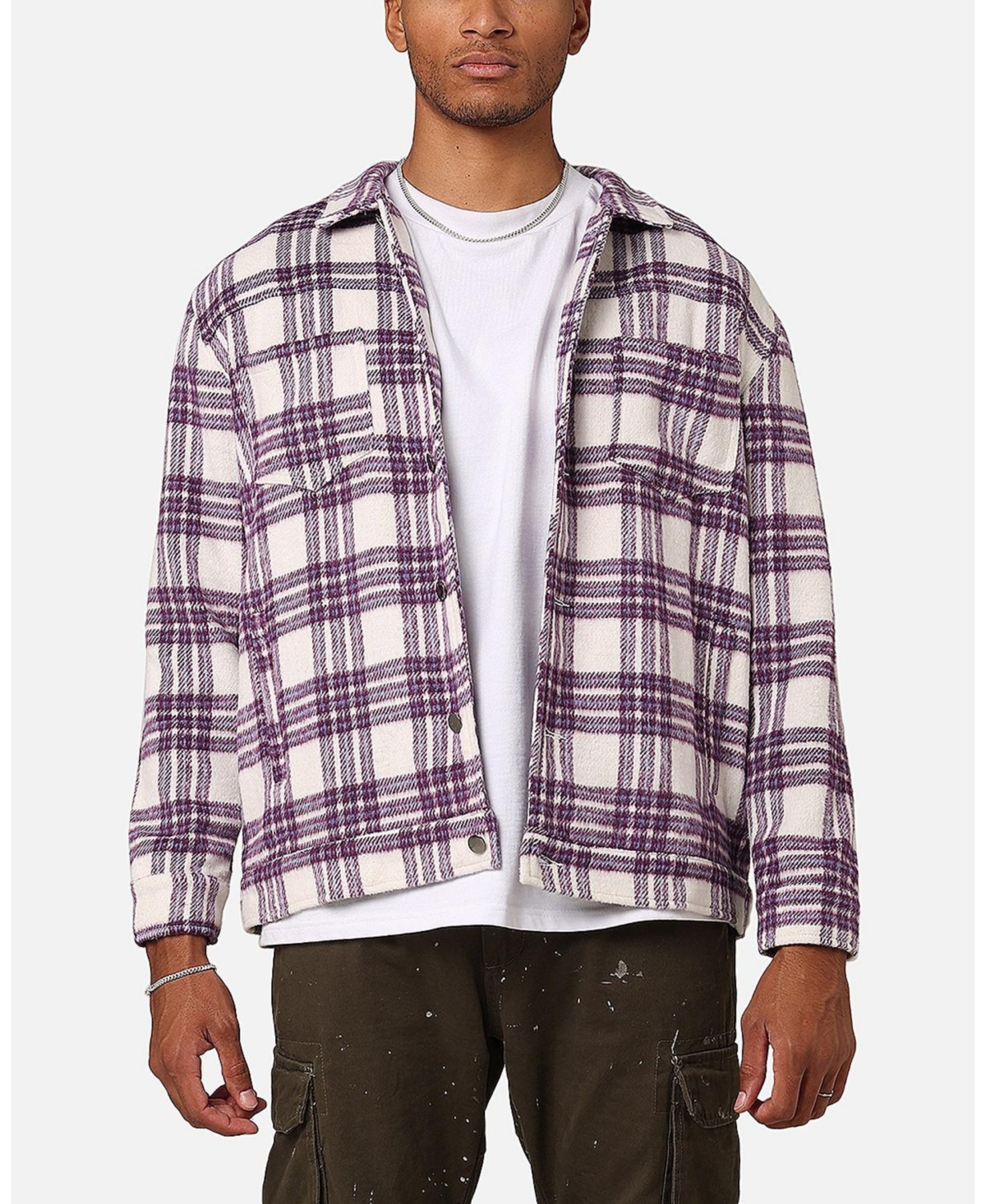 Xxiii Mens Darby Plaid Shacket - Purple/white