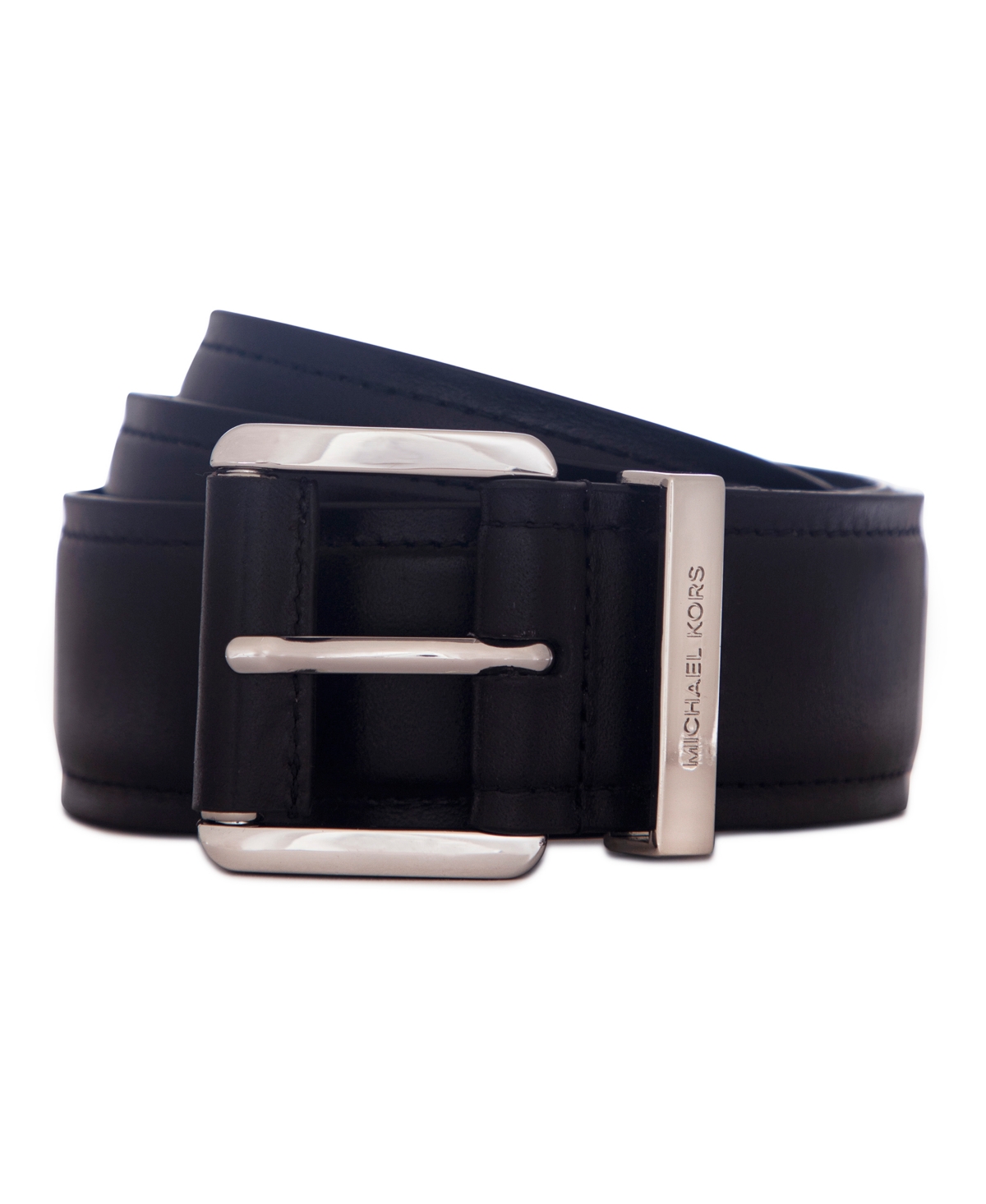 Click here for Michael Kors Womens 42mm Leather Belt - Black/silv... prices