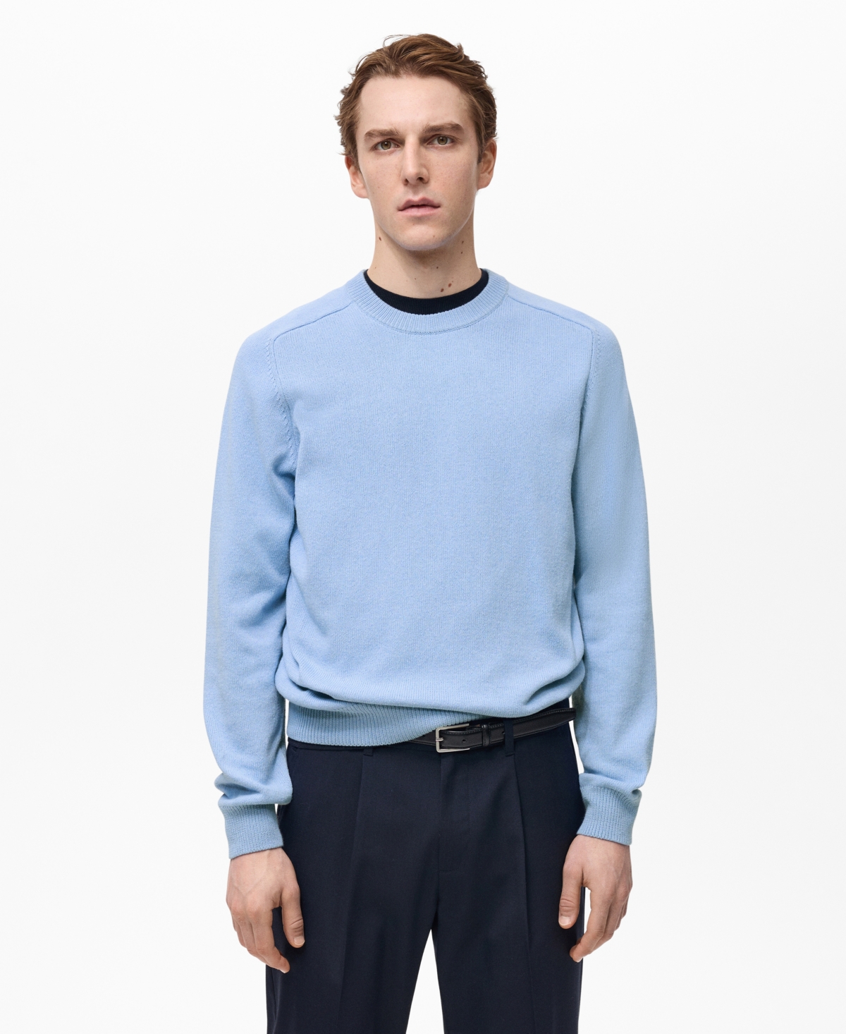 Click here for Mango Mens Knitted Cotton Sweater - Sky Blue prices