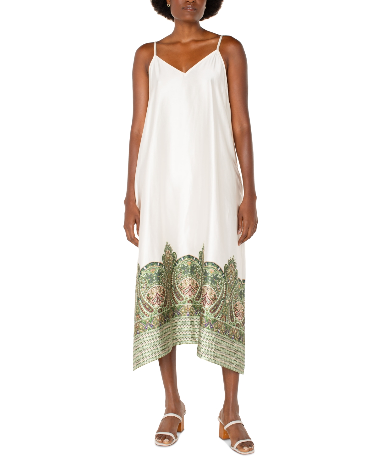 Liverpool Los Angeles Womens Spaghetti Strap Maxi Dress - Cream/Olive Paisley Print