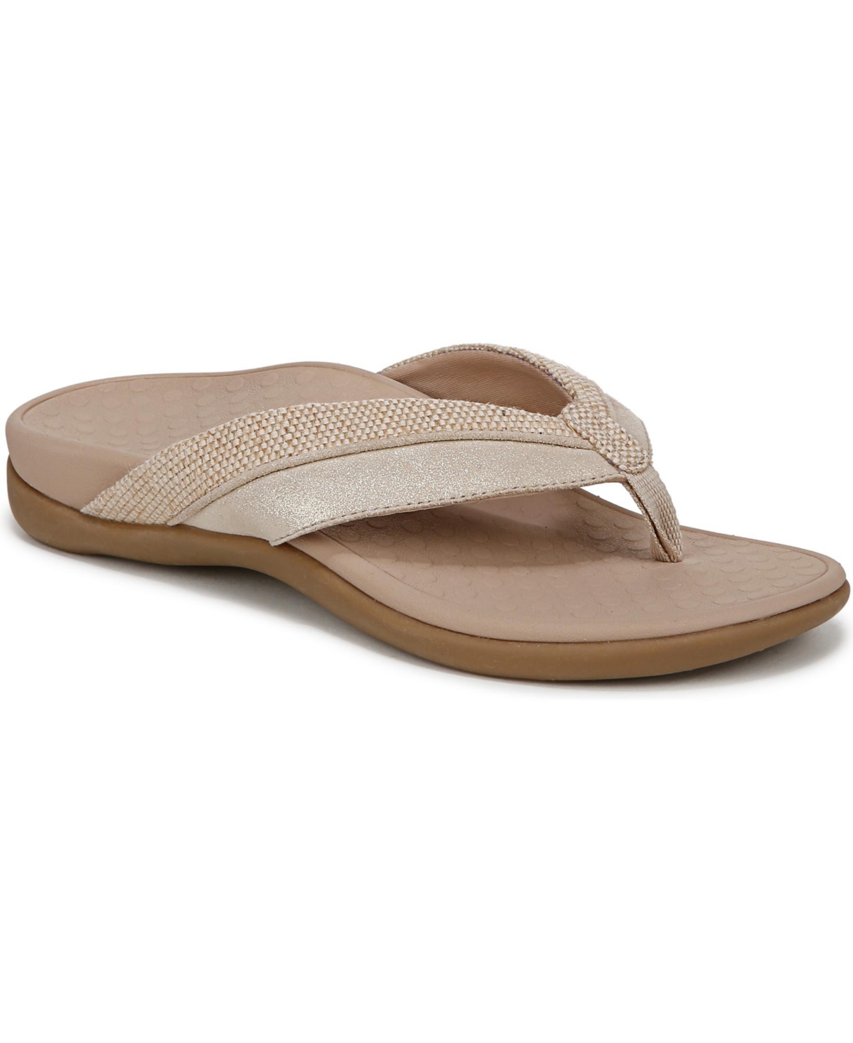 Vionic Womens Shore Thong Sandals - Beige  gold leather / canvas