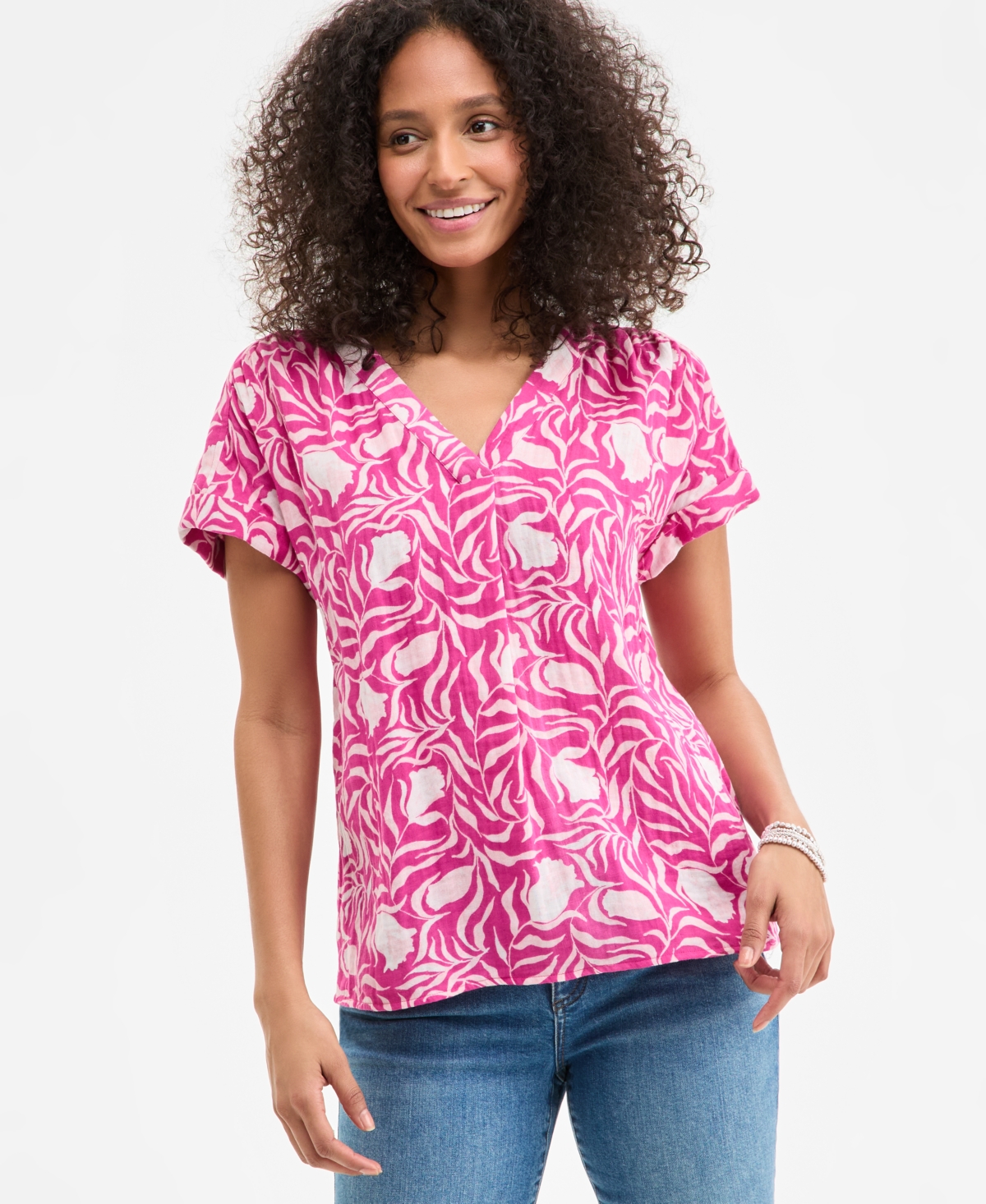 Click here for Style & Co Womens Cotton Gauze V-Neck Short-Sleeve... prices