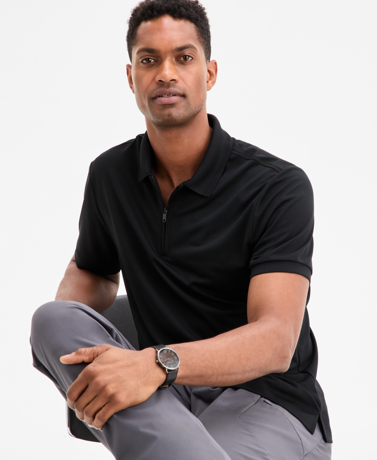 Click here for Alfani Mens Ottoman Short Sleeve Textured Quarter-... prices