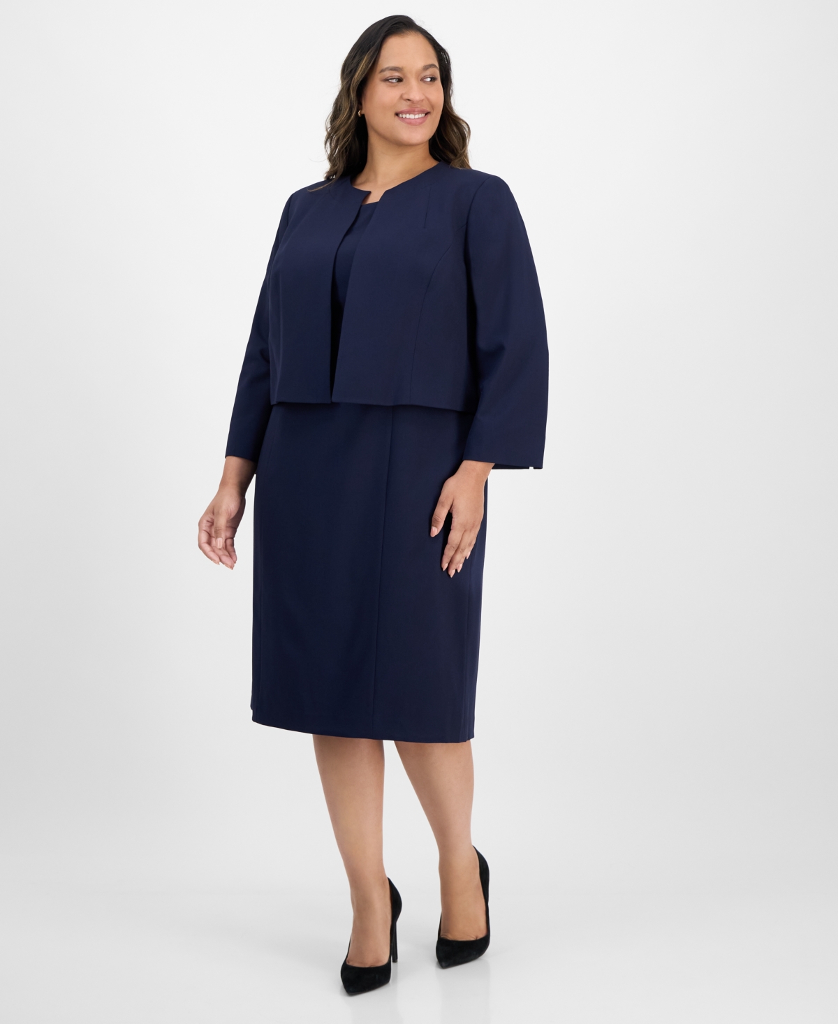 Click here for Le Suit Plus Size Open-Front Collarless Jacket and... prices