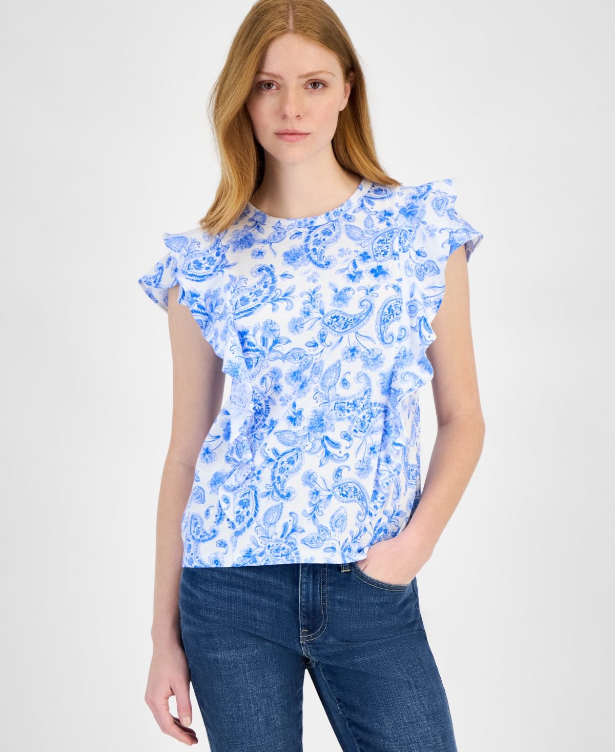 Click here for Tommy Hilfiger Womens Cotton Paisley-Print Ruffled... prices