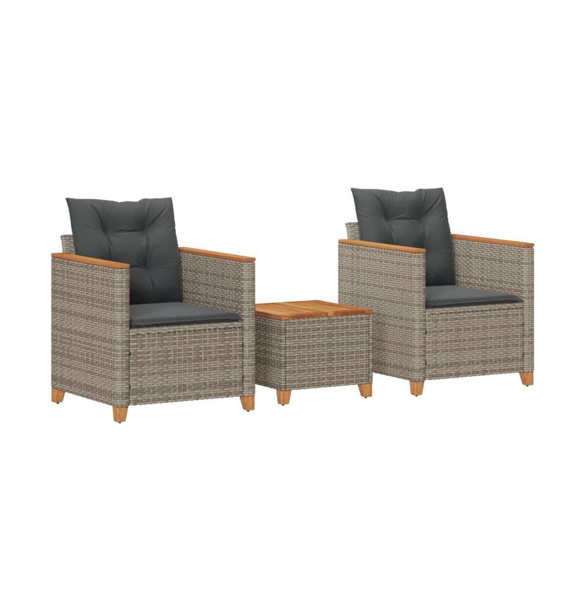 Click here for 3 Piece Bistro Set with Cushions Gray Poly Rattan... prices