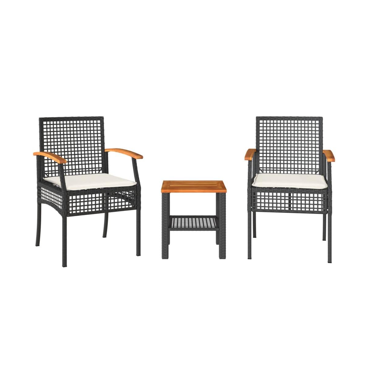 Click here for 3 Piece Bistro Set with Cushions Black Poly Rattan... prices