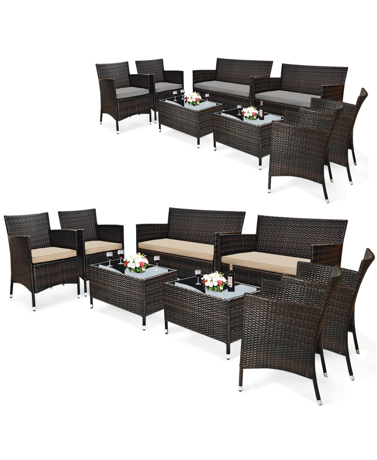 Click here for 8PCS Rattan Patio Furniture Set Cushioned Sofa Cha... prices