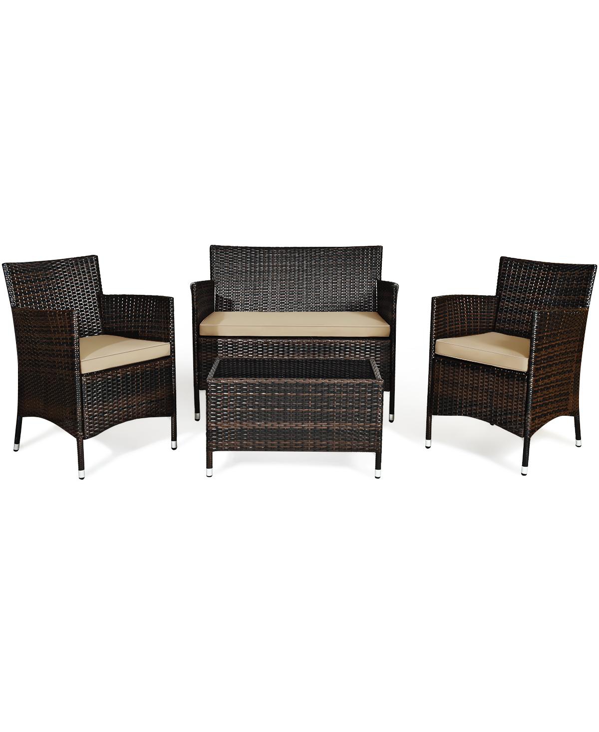 Click here for Gymax Set of 4 Outdoor Patio Rattan Conversation F... prices