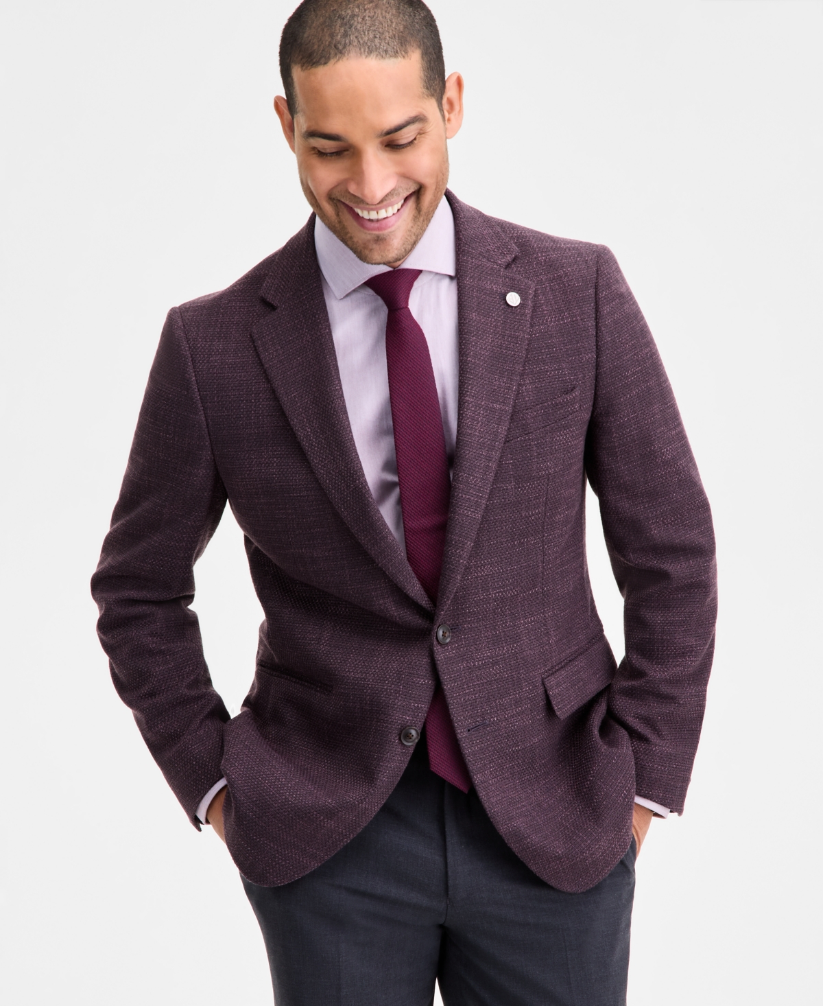 Click here for Ted by Ted Baker Mens Modern-Fit Maroon Textured S... prices