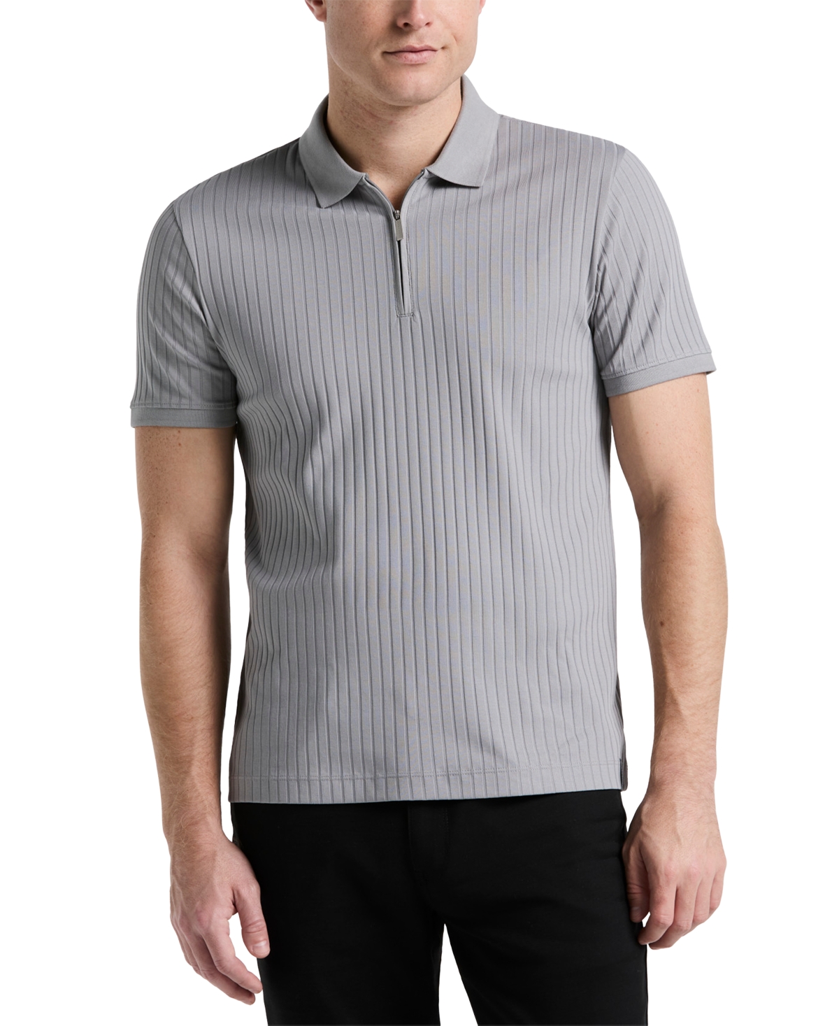 Click here for Perry Ellis Mens Slim-Fit Ribbed-Knit 1/4-Zip Polo... prices