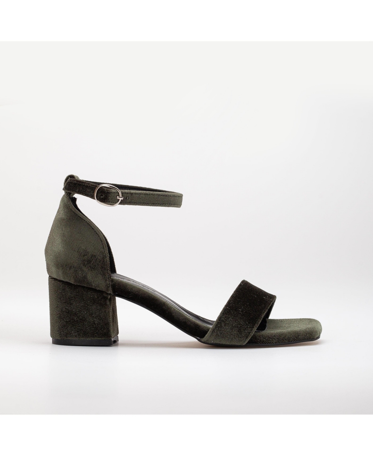 Click here for Iva Low Block Heel Sandals - Olive green velvet prices