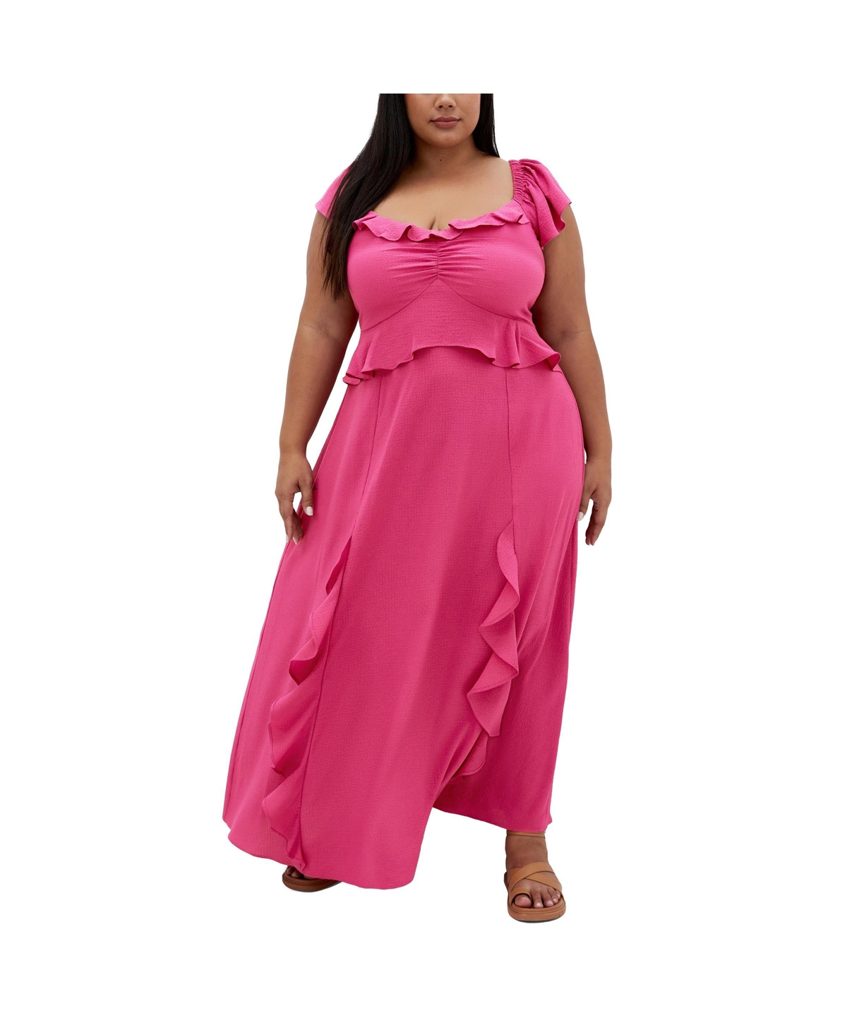 Click here for City Chic Plus Size Fee Frill Maxi Dress - Magenta prices