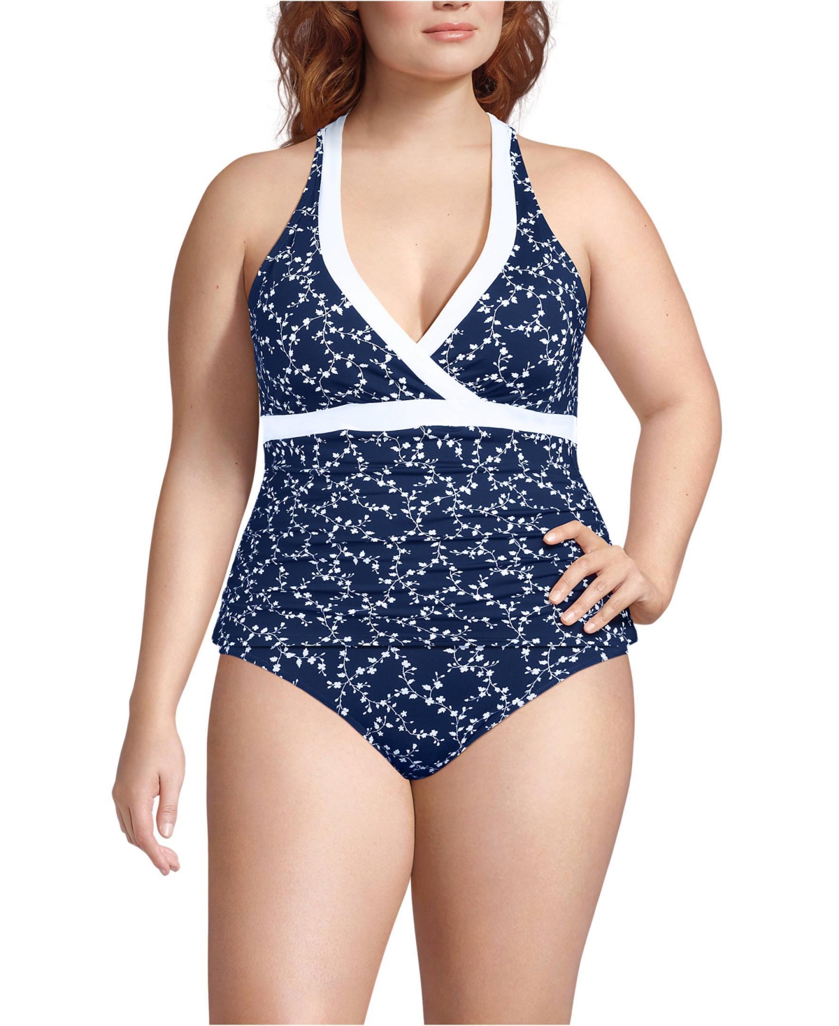 Click here for Lands End Plus Size V-Neck Halter Tankini Top - Na... prices