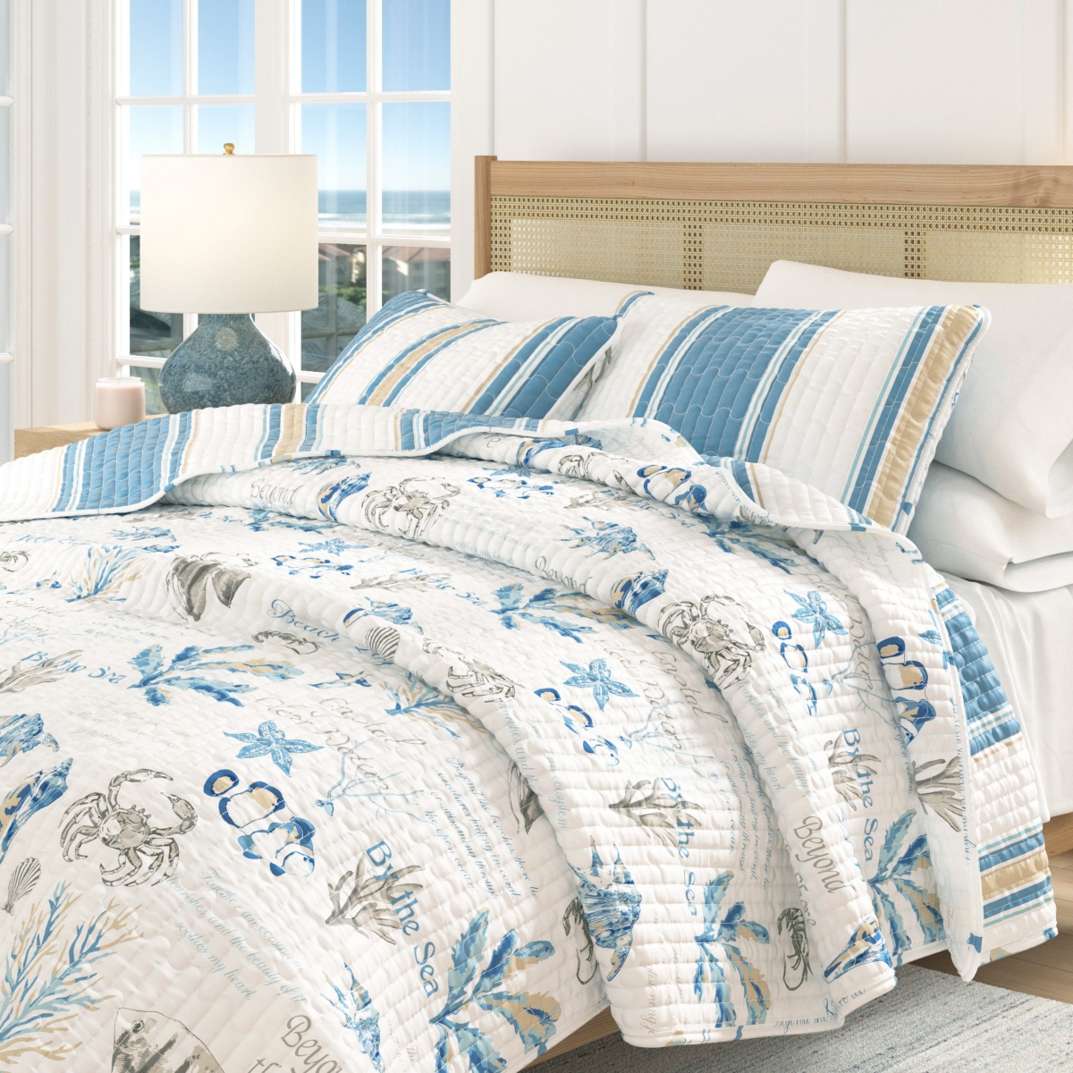 Click here for Linery & Co. Reversible Stripe and Coastal Quilt S... prices