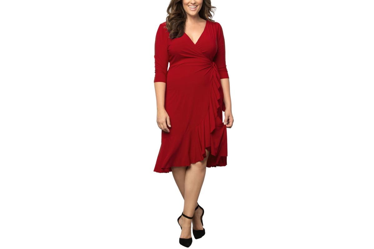 Click here for Kiyonna Plus Size Whimsy Ruffled Midi Wrap Dress -... prices