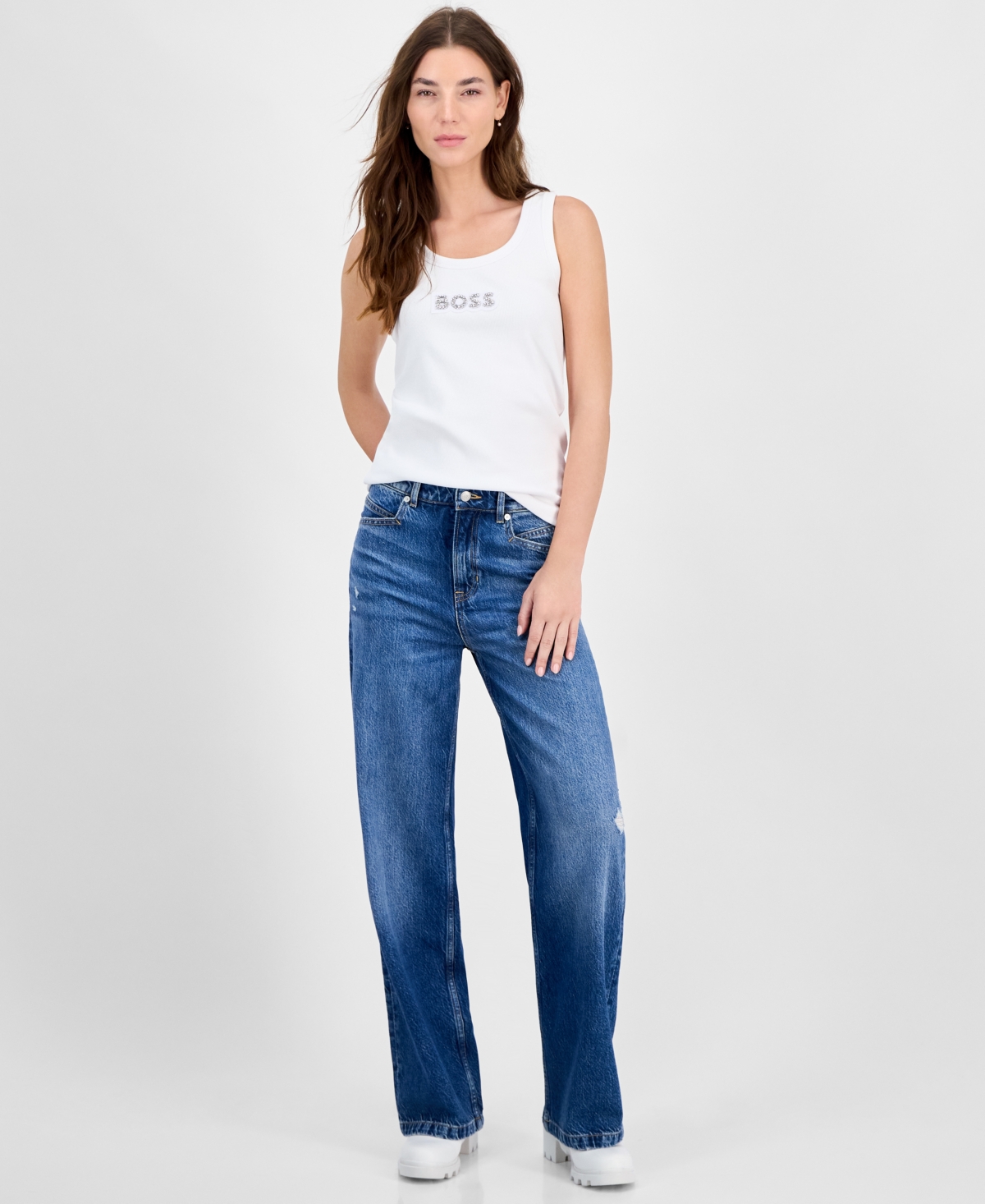 Click here for Boss Orange Womens High-Rise Straight-Leg Jeans -... prices