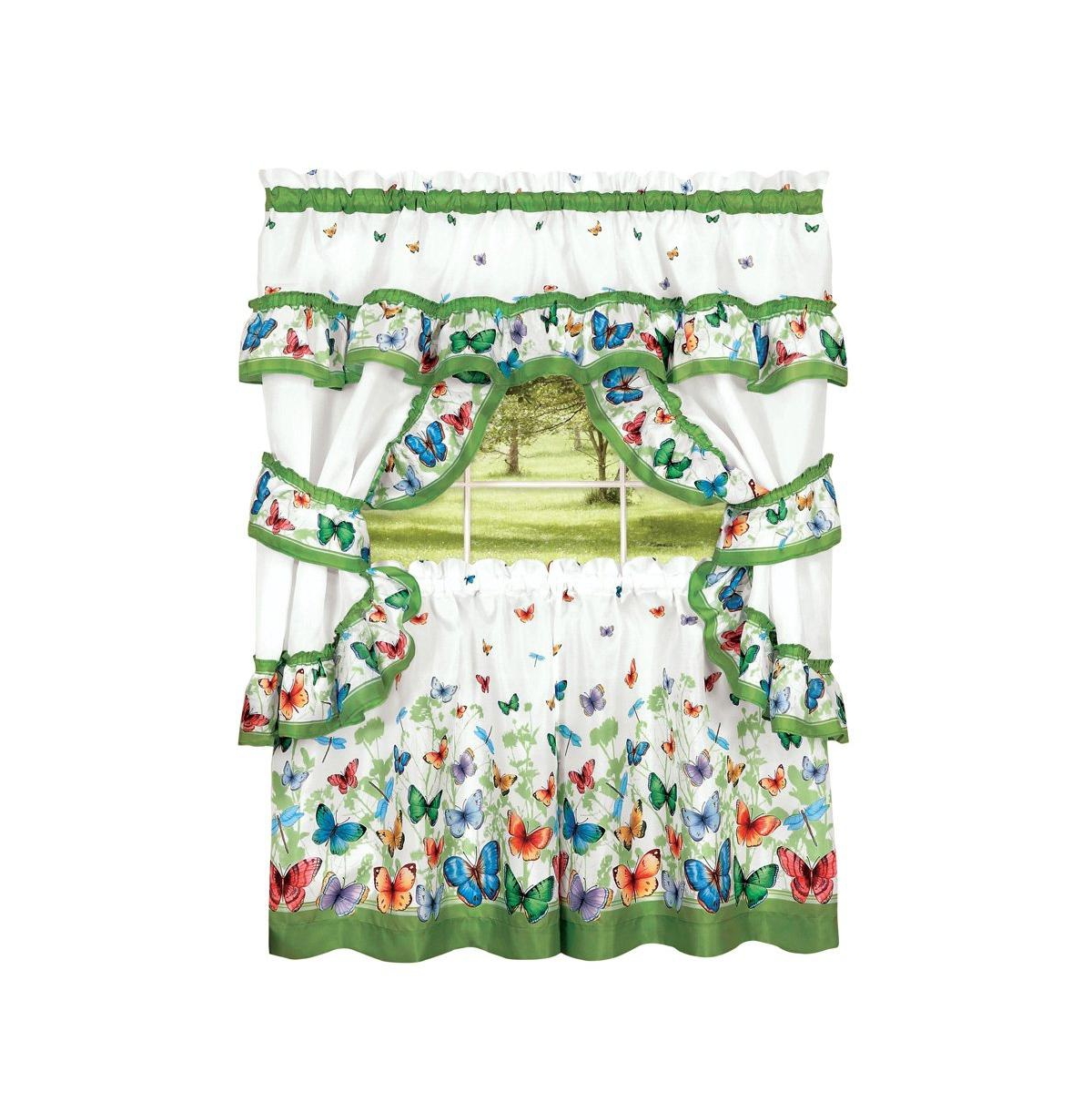 Click here for Butterfly Ruffled Tier Window Curtain Set with Sag... prices
