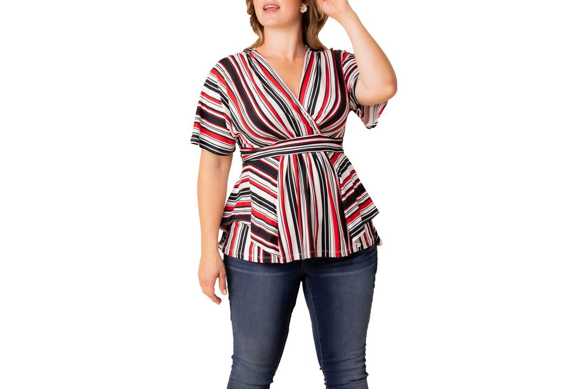 Click here for Kiyonna Plus Size Boulevard Short Sleeve Stripe To... prices