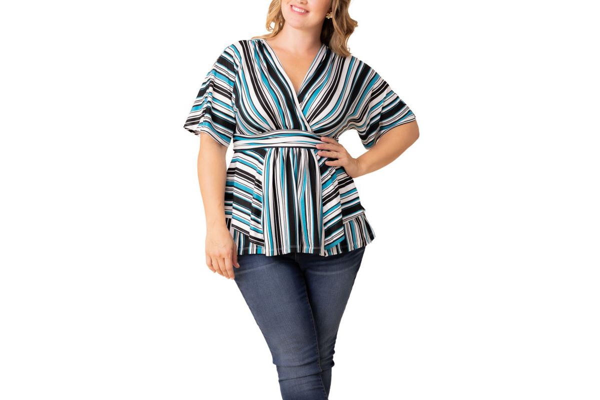 Click here for Kiyonna Plus Size Boulevard Short Sleeve Stripe To... prices