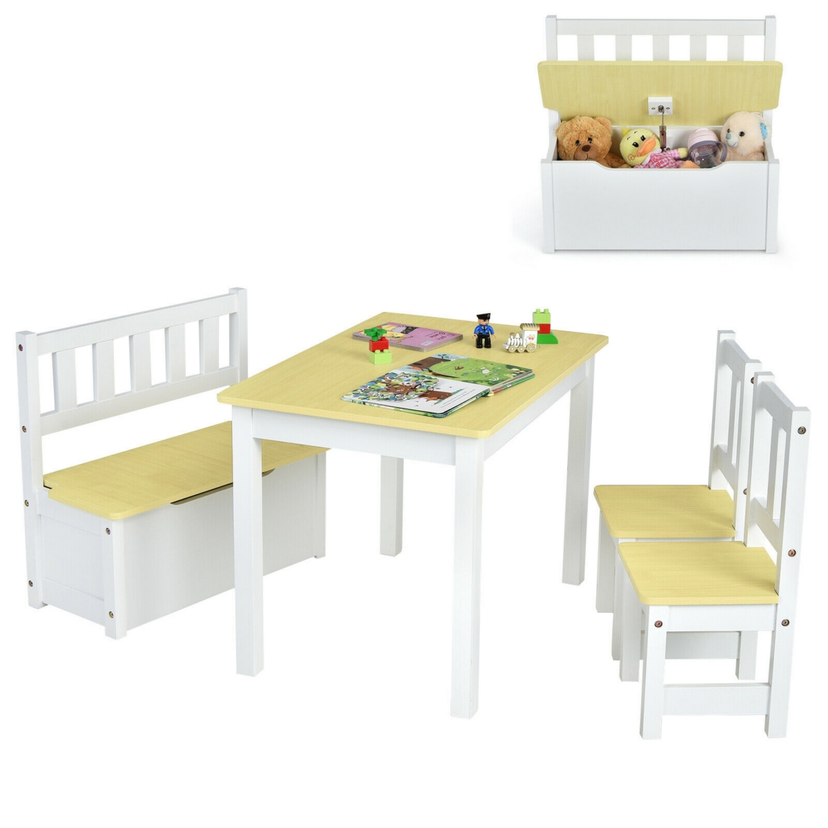Click here for 4 Pieces Kids Wooden Activity Table and Chairs Set... prices