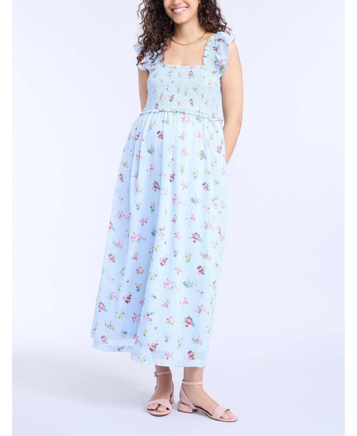 Click here for Womens Sleeveless Ruffle Shoulder Smocked Maxi Dre... prices