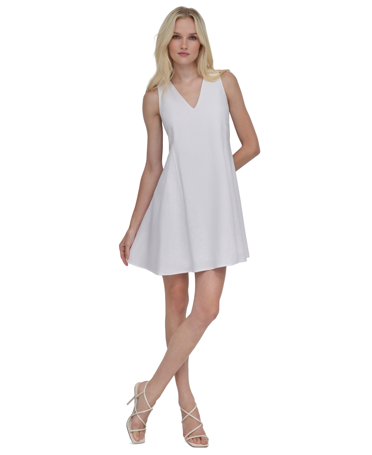 Click here for Dkny Petite V-Neck Mini A-Line Dress - Cream prices