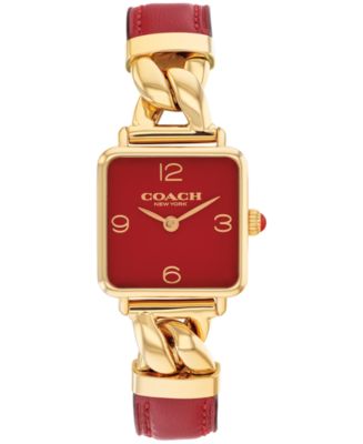 COACH Women's Cass Gold-Tone Stainless Steel and Red Leather Strap ...