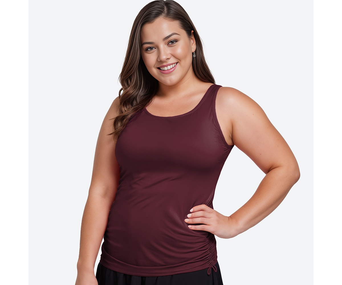 Calypsa Plus Size Maya Tankini Swim Top With Removable Cups - Wine