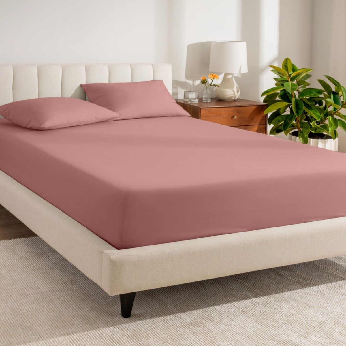 Click here for Bare Home Percale Fitted Sheet - Dusty rose prices