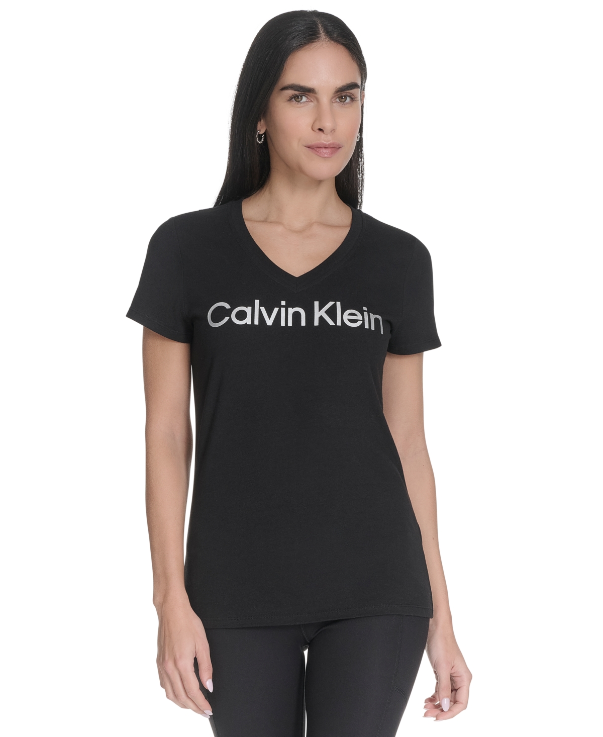Click here for Calvin Klein Womens V-Neck Logo Short-Sleeve T-Shi... prices