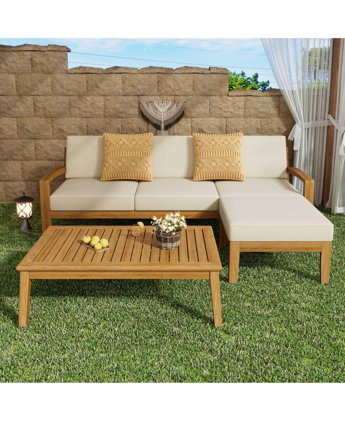 Click here for Streamdale Acacia Wood 3-Seater Outdoor Sectional... prices