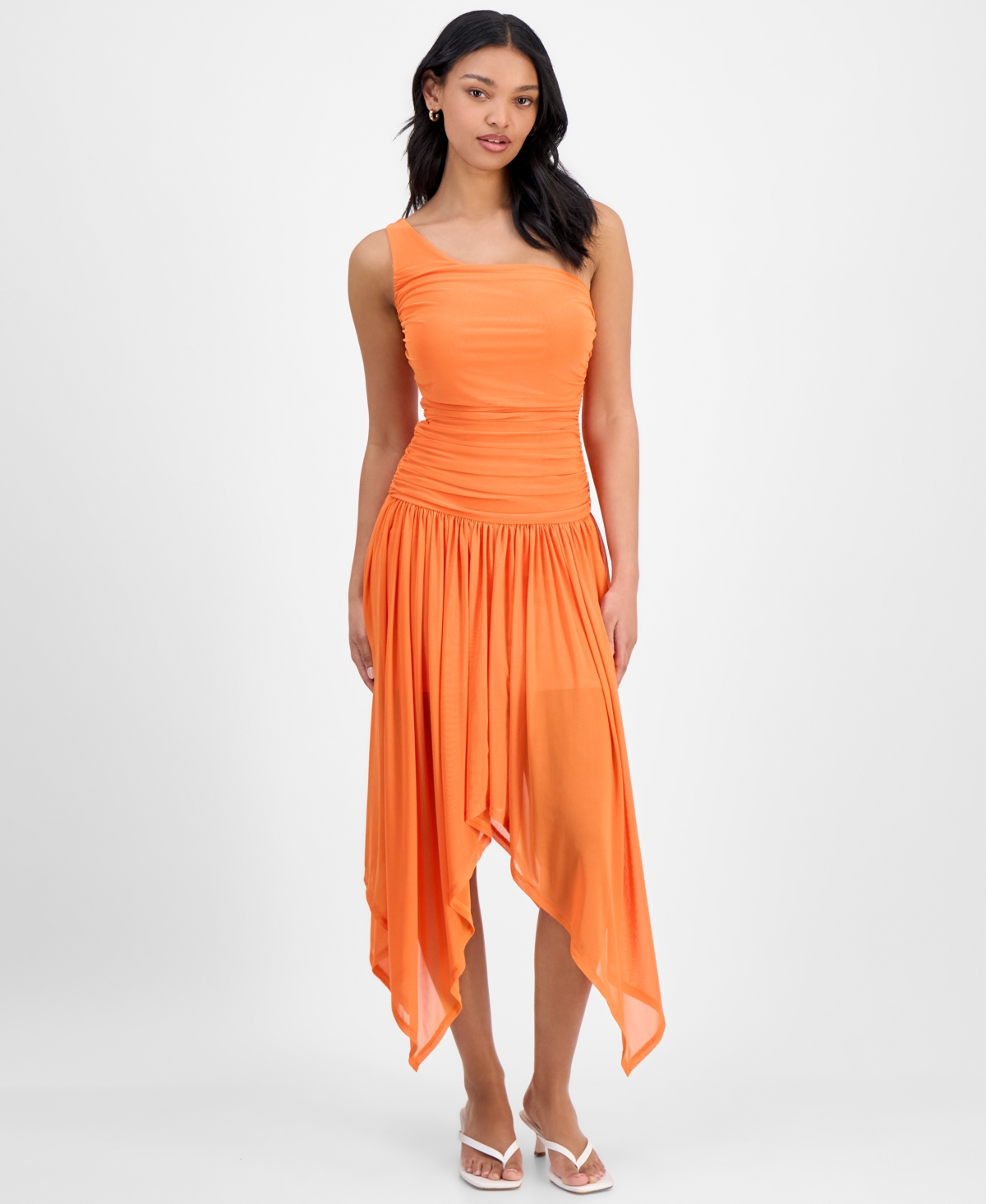 Click here for Bar Iii Womens One-Shoulder Handkerchief-Hem Midi... prices