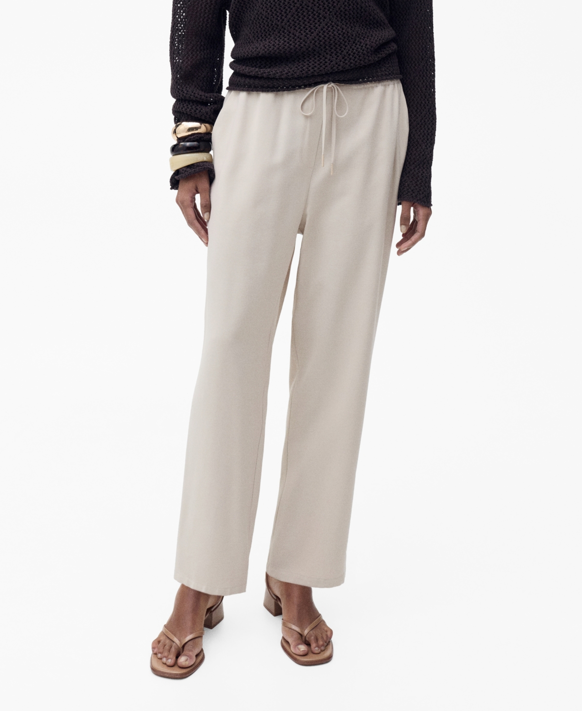 Click here for Mango Womens Elastic Waist Flowy Trouser Pants - B... prices