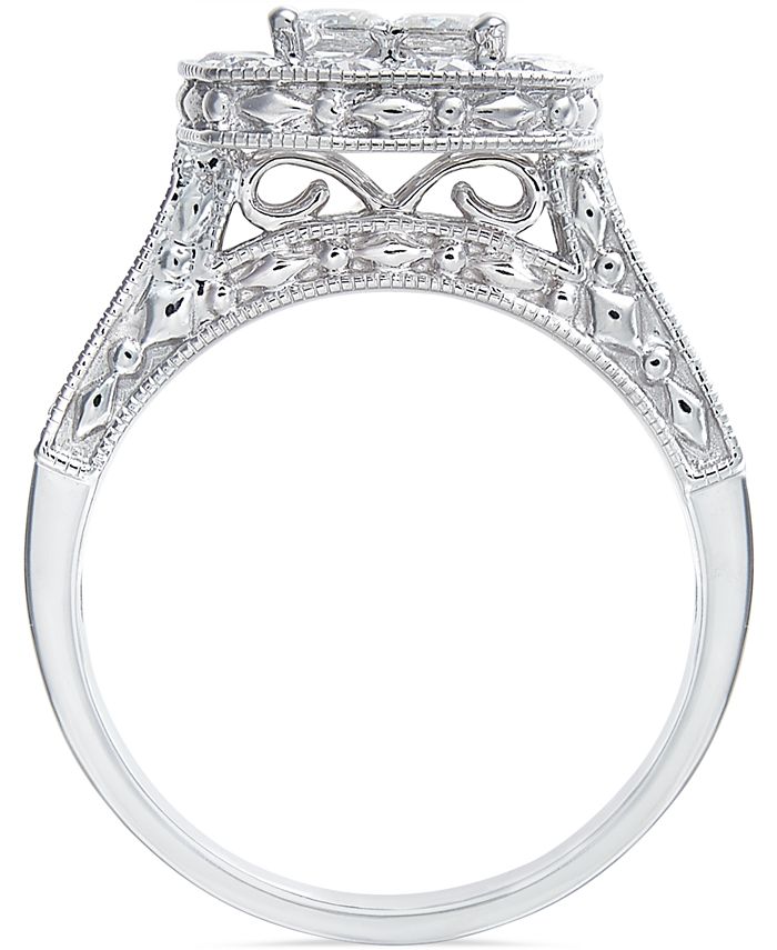 Macy's Diamond Square Cluster Ring (1-1/2 ct. t.w.) in 14k White Gold ...